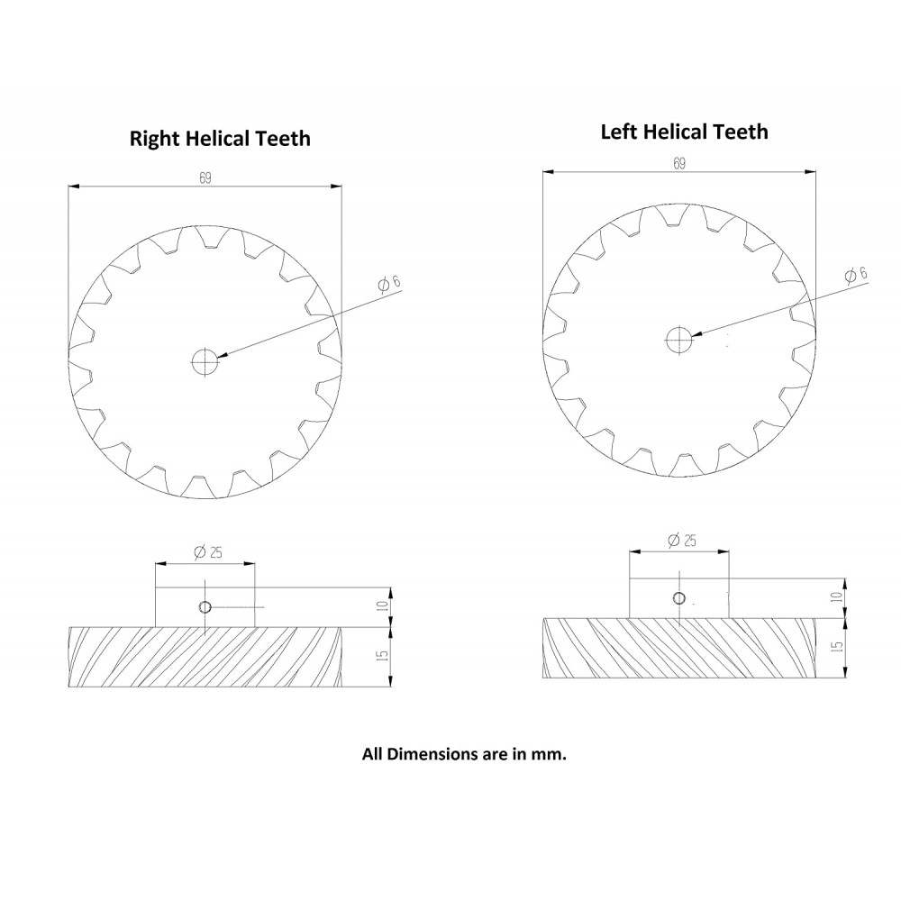 1 Pair 3D Printed Helical Plastic Spur Gear 18 Teeth, 69mm dia, 15mm ...